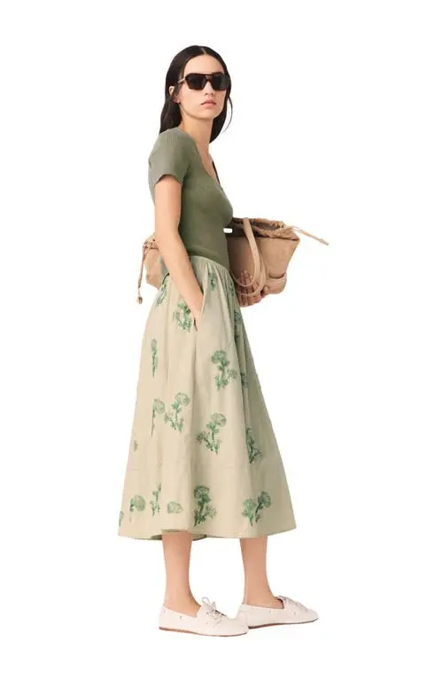 Maje Embroidered Technical Midi Skirt - Beige