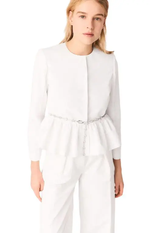 Maje Cropped Jacket With Jeweled Belt - White