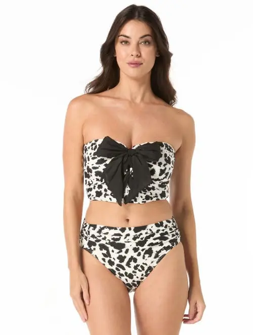 Carmen Marc Valvo Bandeau Lace-up Animal Print Bikini Top - Black/white