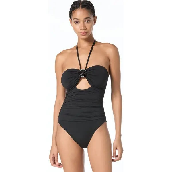 Michael Kors Bubble Logo Bandeau One-piece Swimsuit - Black