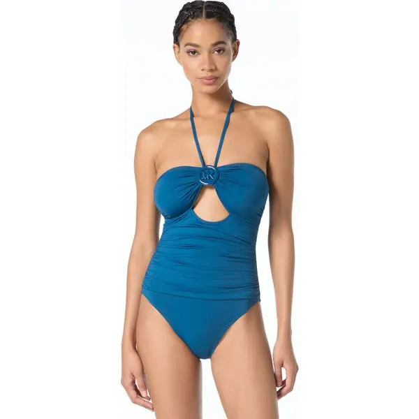 Michael Kors Bubble Logo Bandeau One-piece Swimsuit - River Blue