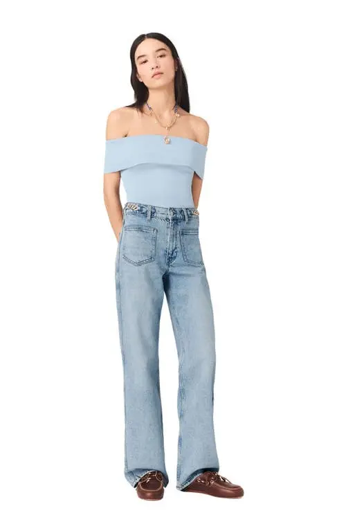 Maje Bardot Rib Knit Top