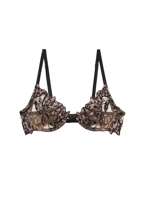 FLEUR DU MAL Lily Embroidery Plunge Demi Bra - Leopard Lily