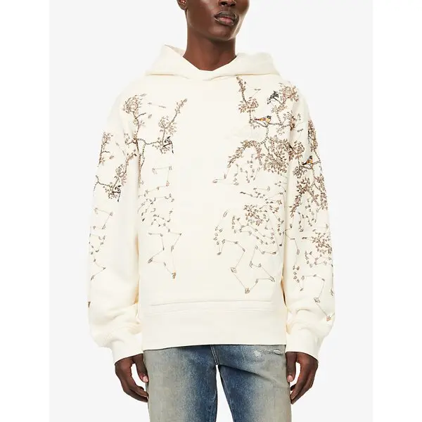 Amiri Cotton Hoody With Sparrow Embroidery