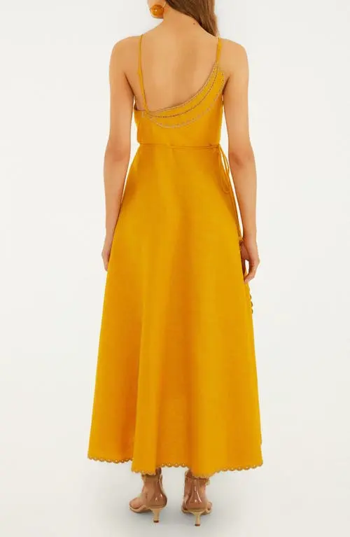 Farm Rio Bananas Embroidered Linen Maxi Wrap Dress
