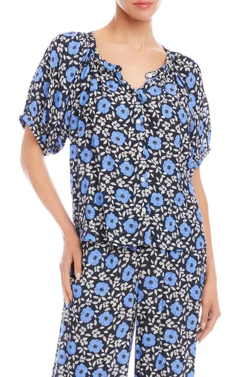 Karen Kane Floral Button-up Top - Blue Print
