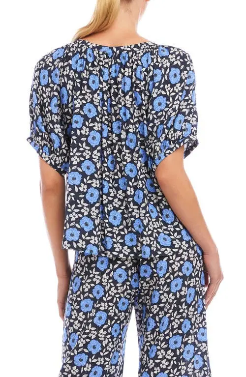 Karen Kane Floral Button-up Top - Blue Print