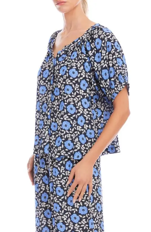 Karen Kane Floral Button-up Top - Blue Print