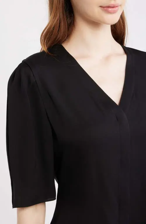 Theory Silk Round Sleeve Button-up Top