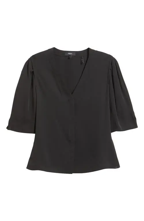 Theory Silk Round Sleeve Button-up Top