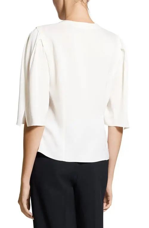Theory Silk Round Sleeve Button-up Top - Ivory