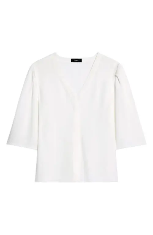 Theory Silk Round Sleeve Button-up Top - Ivory