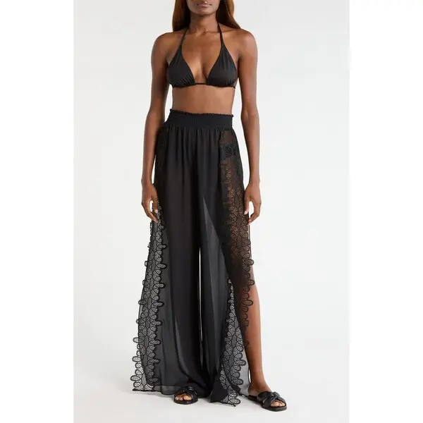 Ramy Brook Athena Lace Cover-up Pants - Black