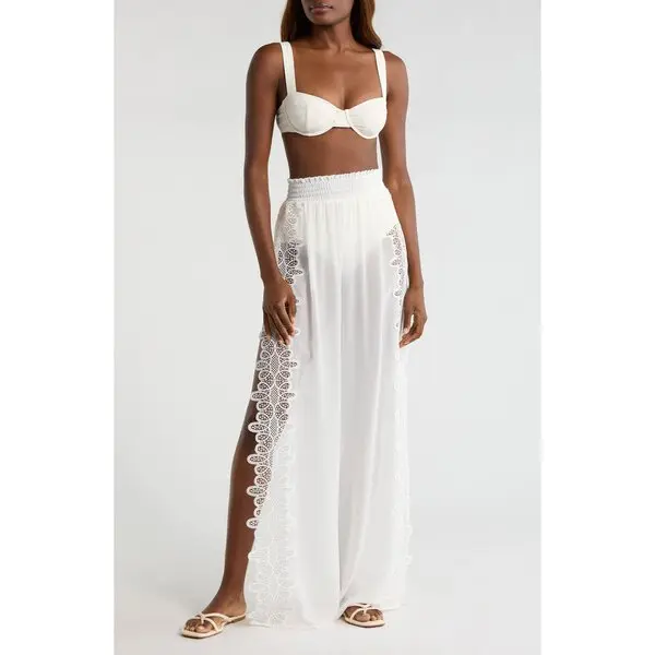 Ramy Brook Athena Lace Cover-up Pants - White
