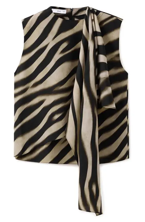 Mango Zebra Stripe Tie Neck Top