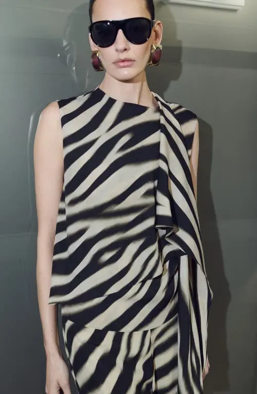 Mango Zebra Stripe Tie Neck Top