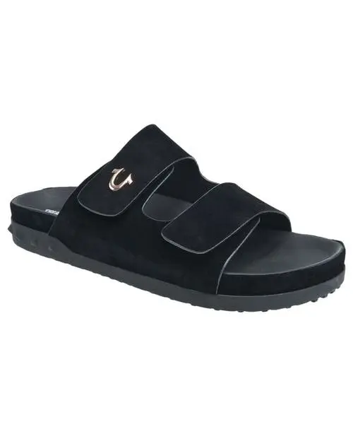 True Religion Sean Double Strap Metal Logo Sandal - Black