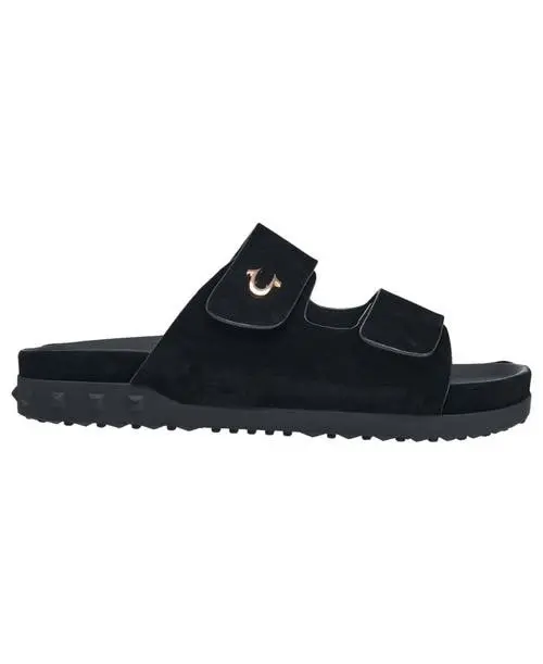 True Religion Sean Double Strap Metal Logo Sandal - Black