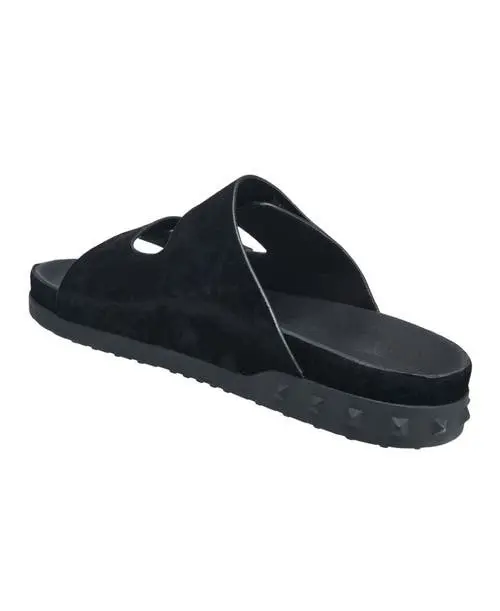 True Religion Sean Double Strap Metal Logo Sandal - Black
