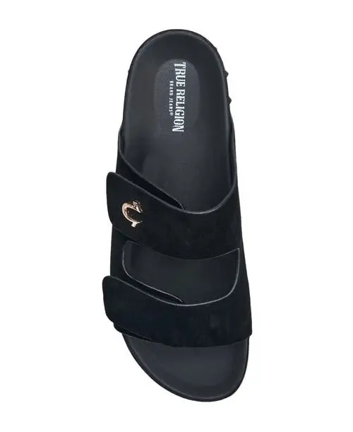True Religion Sean Double Strap Metal Logo Sandal - Black