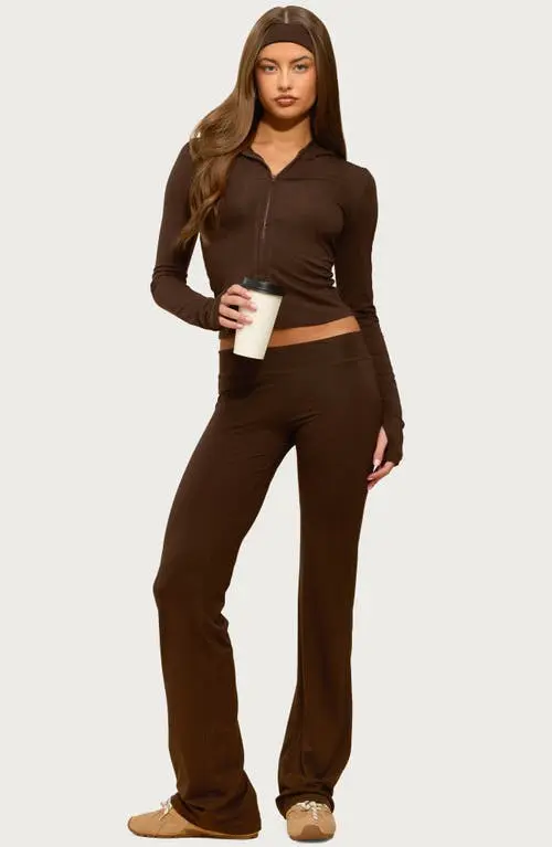 EDIKTED Callan Crop Zip Hoodie - Brown