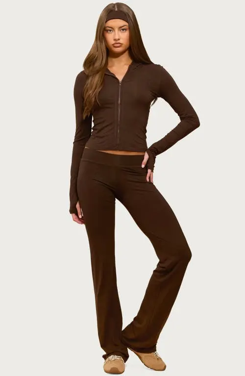 EDIKTED Callan Crop Zip Hoodie - Brown