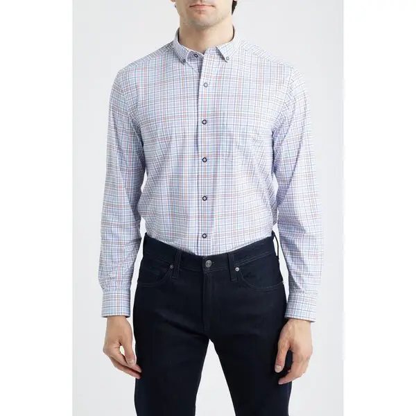 Johnston & Murphy Xc Motion Performance Knit Button-up Shirt - Multi Plaid