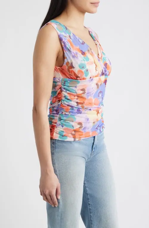 Loveappella Ruched Empire Waist Sleeveless Top - Coral