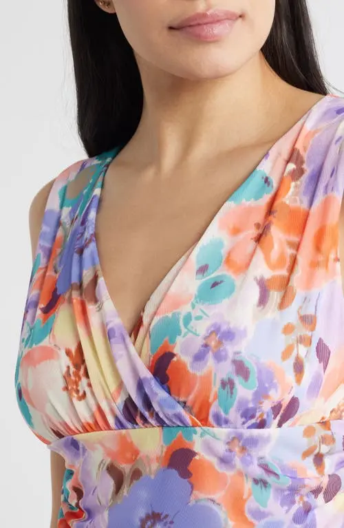 Loveappella Ruched Empire Waist Sleeveless Top - Coral
