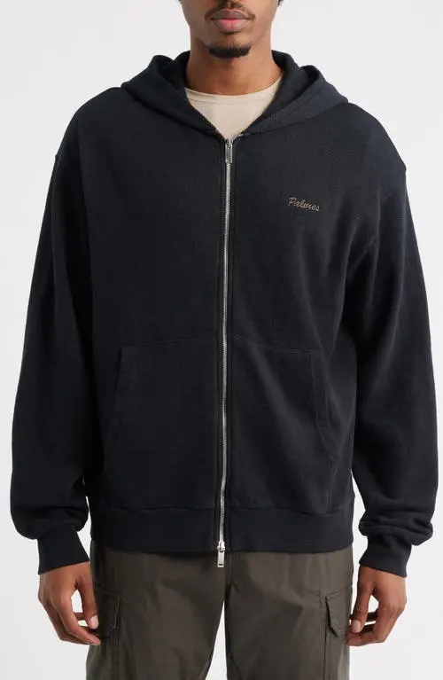 PALMES Waffle Stitch Full Zip Hoodie - Black