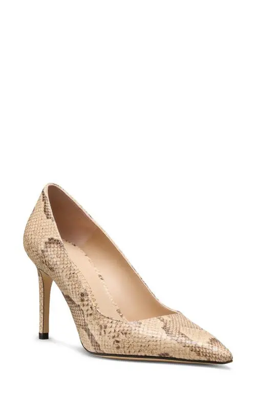 STUART WEITZMAN Power 85 Snakeskin Embossed Pointed Toe Pump - Adobe