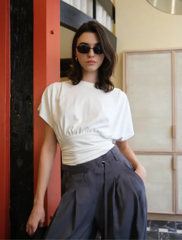 NINETY PERCENT Wren Ruched Hem Tee - Chalk