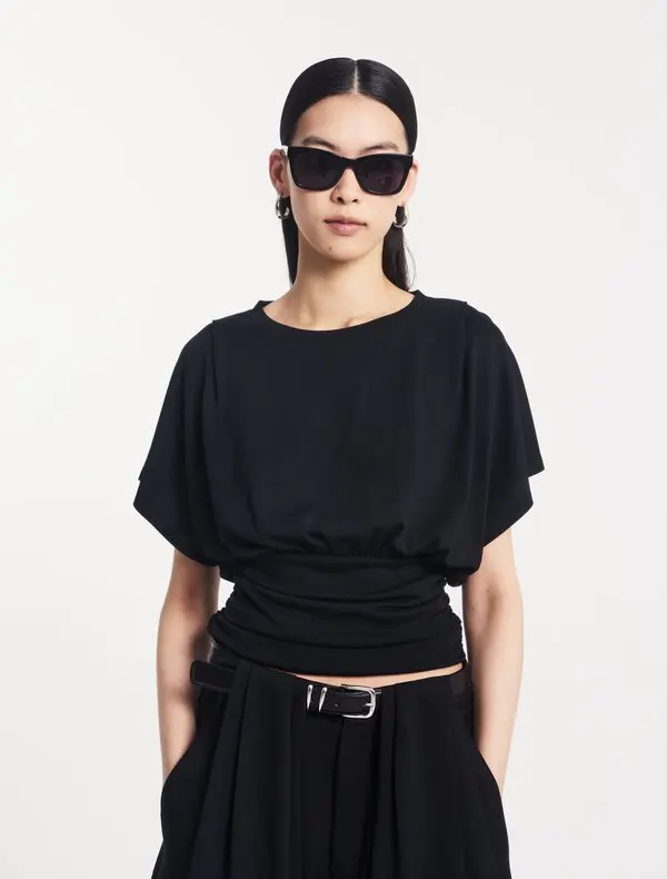 NINETY PERCENT Wren Ruched Hem Tee - Black