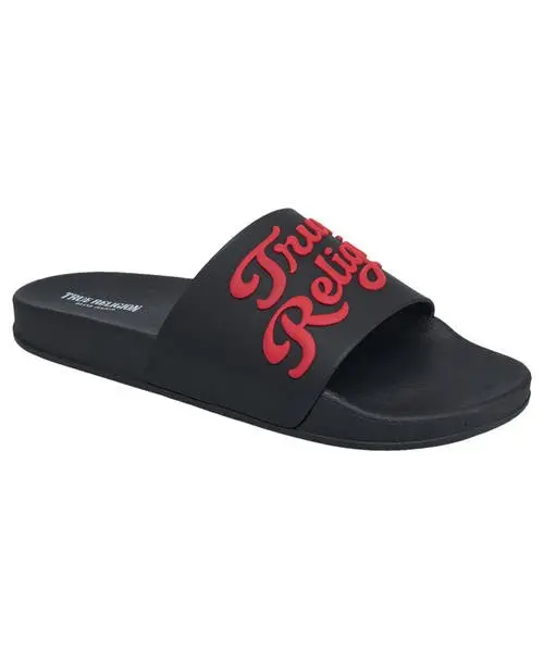 True Religion Script Logo Pool Slides - Black