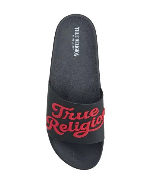 True Religion Script Logo Pool Slides - Black