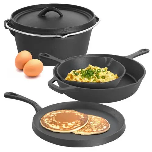 MEGACHEF Pre-seasoned Cast Iron 5-piece Kitchen Cookware Set - Black