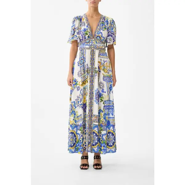 Camilla Shaped Waistband Dress With Flutter Sleeves - España Nirvana