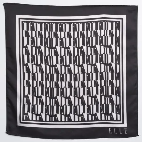 ELLE COLLECTION Printed Satin Scarf - Black/white