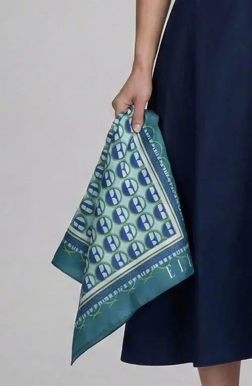 ELLE COLLECTION Printed Satin Scarf - Teal Multi
