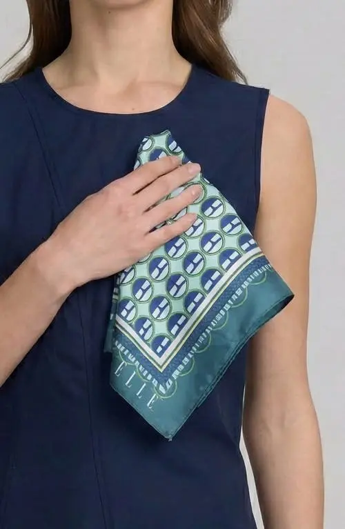 ELLE COLLECTION Printed Satin Scarf - Teal Multi
