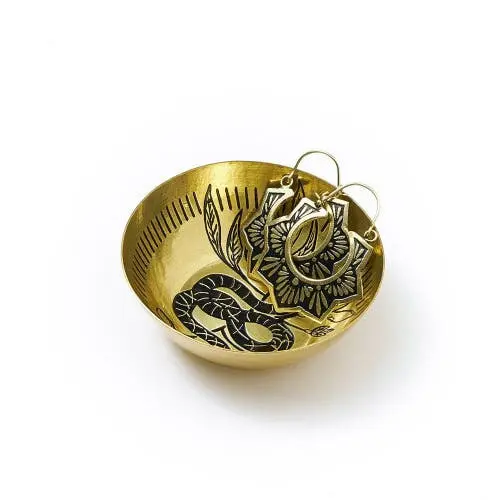 MATR BOOMIE Saanp Snake Round Brass Trinket Dish