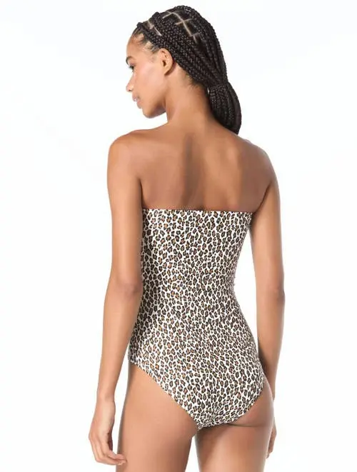 Michael Kors Leopard Bandeau Lace Up One-piece Swimsuit - White Mlti