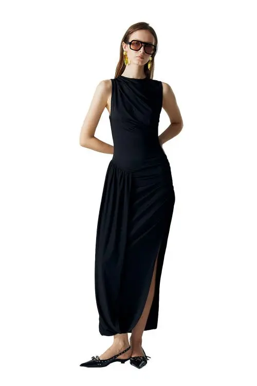 ATS Evel Draped Asymmetric Dress - Black