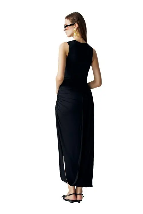 ATS Evel Draped Asymmetric Dress - Black