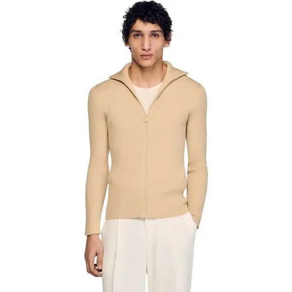 Sandro Zip Cardigan With Standing Collar