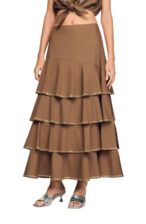Sandro Long Ruffled Rhinestone Skirt