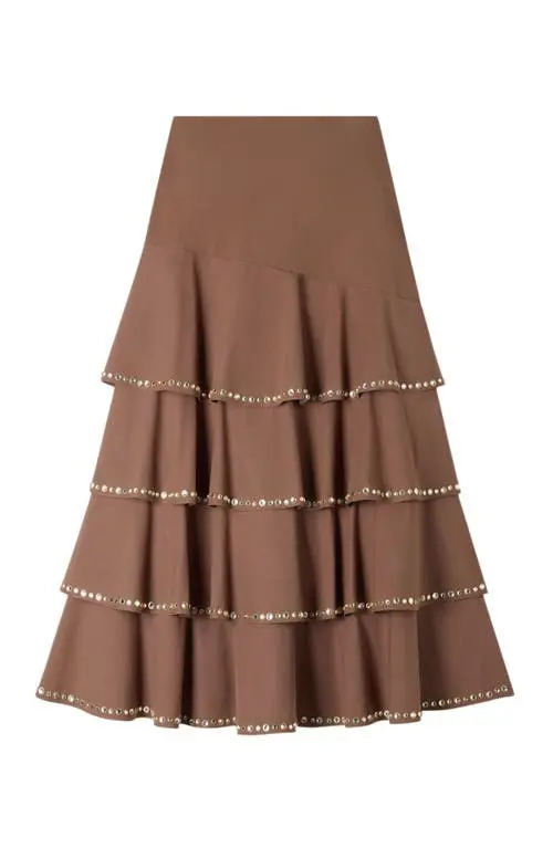 Sandro Long Ruffled Rhinestone Skirt