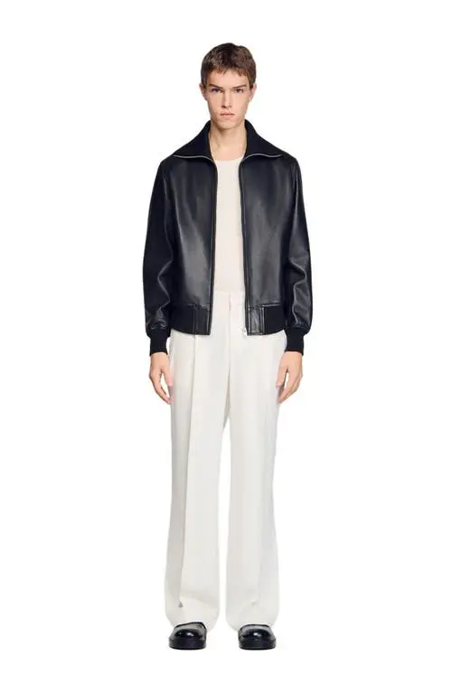 Sandro Zipped Leather Jacket - Black