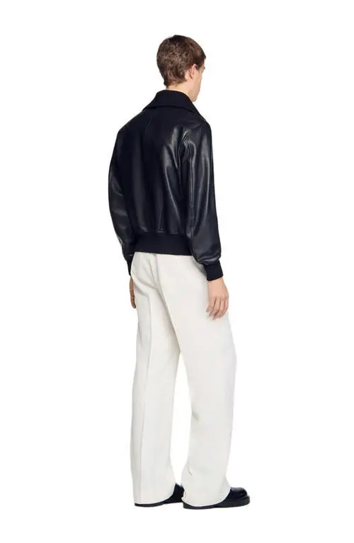 Sandro Zipped Leather Jacket - Black