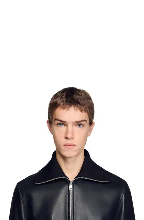 Sandro Zipped Leather Jacket - Black